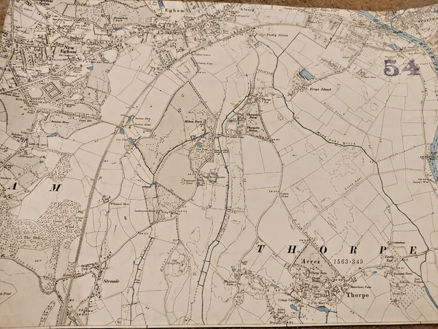 ORIGINAL 1899 OS Map Sheet Thorpe Stroude New Egham Staines Hythe River ...
