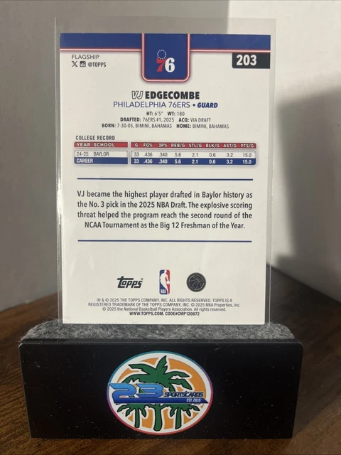 2025-26 TOPPS BASKETBALL #203 VJ Edgecombe Base RC Sixers $2.78 ...