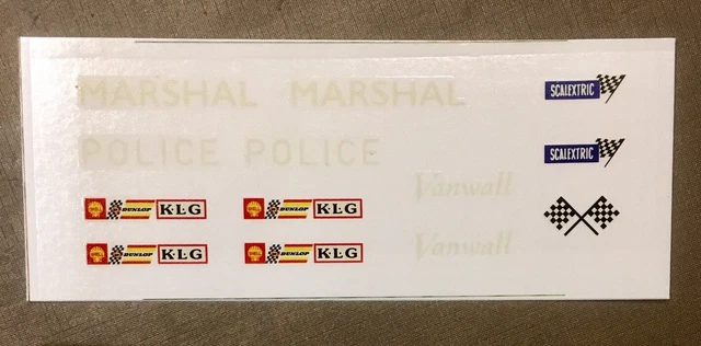 SCALEXTRIC TRI-ANG ASTON Martin Vanwal MARSHAL POLICE Water Decals set ...