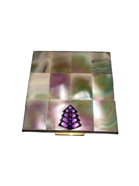 VINTAGE COMPACT POWDER CASE 1940s 50s MOTHER OF PEARL ART DECO DESIGN ...