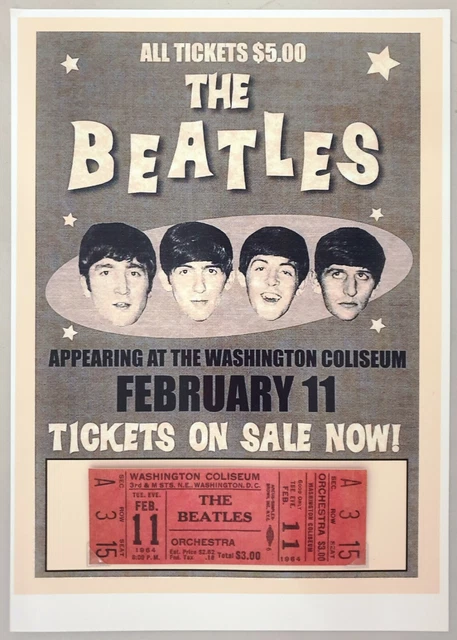 REPRO CONCERT TICKET & POSTER : BEATLES 11 February 1964 Washington ...