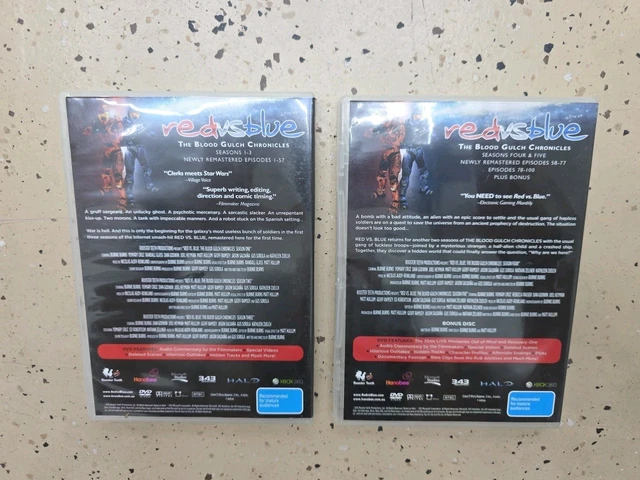 RED VS BLUE Halo Season 1 2 3 4 Blood Gulch DVDs R4 NTSC Rare Bonus ...