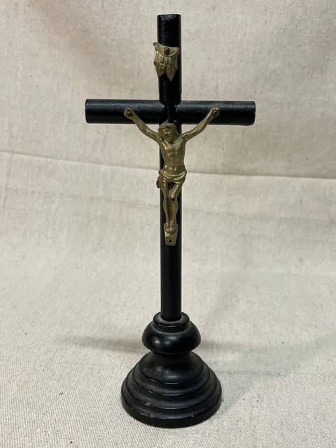 ANTIQUE BLACK ALTAR Crucifix Cross Free Standing Jesus 9” V5429 £47.17 - PicClick UK