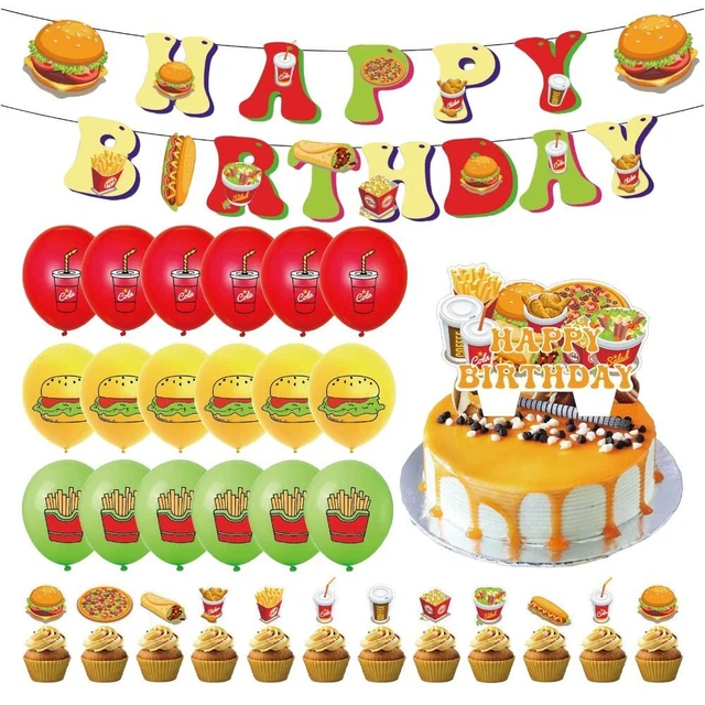 LATEX FAST FOOD Coke Print HAPPY BIRTHDAY Banner French Fries Boys EUR ...