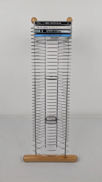 CHROME METAL WIRE CD Storage Tower Rack Freestanding Holds 38 CDs 59cm ...