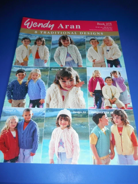 WENDY ARAN KNITTING pattern book 275. 8 traditional designs childrens ...