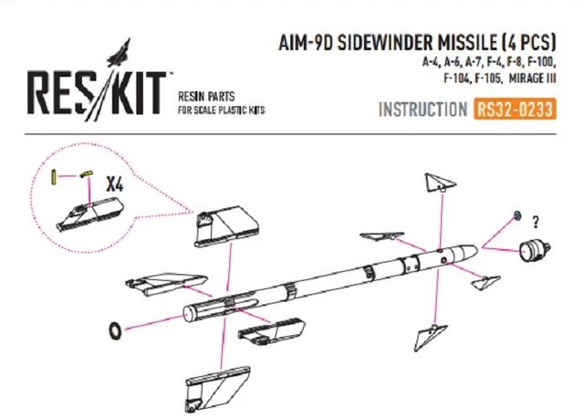 RESKIT RS32-0233 SCALE kit 1:32 AIM-9D Sidewinder missiles (4 pcs ...
