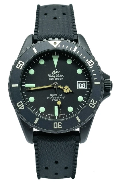 OROLOGIO PHILIP WATCH caribbean professional diver 2000 all black ultra ...