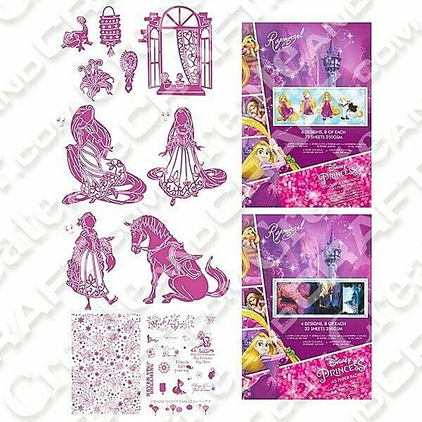 DISNEY PRINCESS RAPUNZEL Tangled Dies, Stamps and Paper Pads £34.99 ...