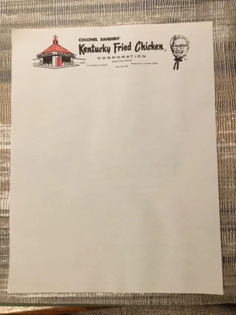 VINTAGE LETTERHEAD KFC KENTUCKY FRIED CHICKEN restaurant Colonel ...
