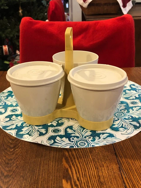 VINTAGE BEIGE TUPPERWARE Plastic Triple Condiment Container Server and ...