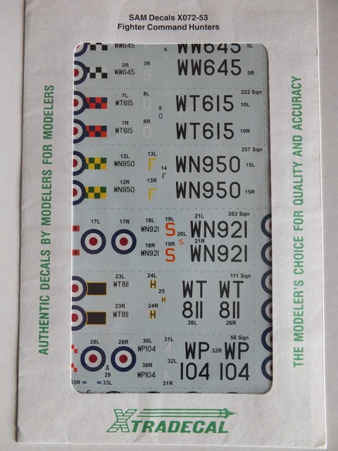 XTRADECAL X072-53 SAM Decals - Fighter Command Hawker Hunters - 1/72 ...