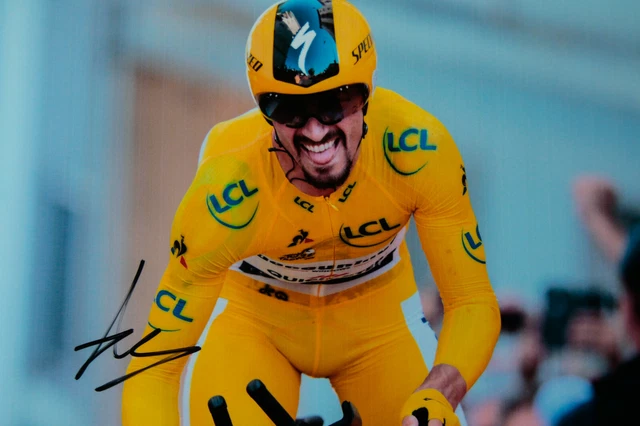 SIGNED IMAGE OF Julian Alaphilippe in Tour de France yellow jersey Pau ...