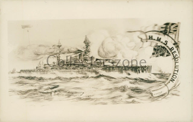 WW1 ROYAL NAVY HMS Resolution printed Etching postcard unposted £28.09 ...