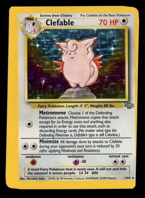 POKEMON MISCUT MISPRINT ERROR OC Clefable Holo 1/64 Jungle WOTC Vintage ...