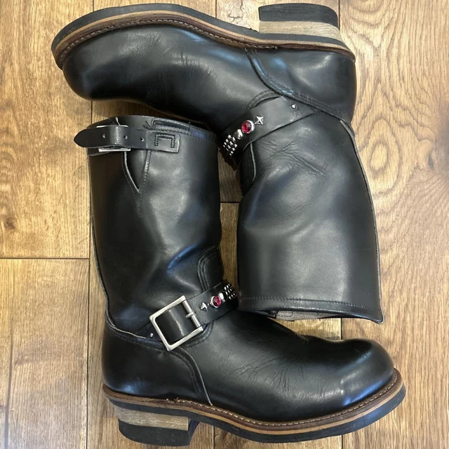 RED WING MEN'S US7.5 D Stud Engineer Biker Boots 2268 Black Leather ...