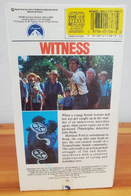 WITNESS HARRISON FORD VHS Sealed 1991 release (with RARE Movie Reel ...