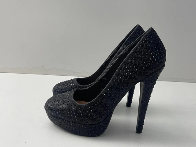 ATMOSPHERE WOMEN'S BLACK Slip on High Heel Studded Court Shoes UK 6 EUR ...