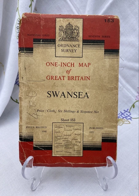 VINTAGE - OS One Inch Map - Sheet 153 - Swansea - c1952 - On Cloth £3. ...