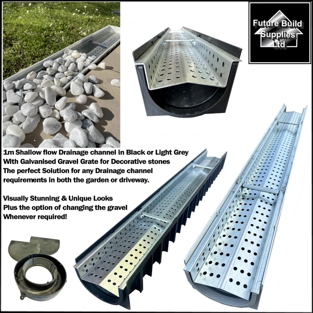 DECORATIVE STONE GRAVEL Drainage Drain channel 90mm Deep for Garden or ...