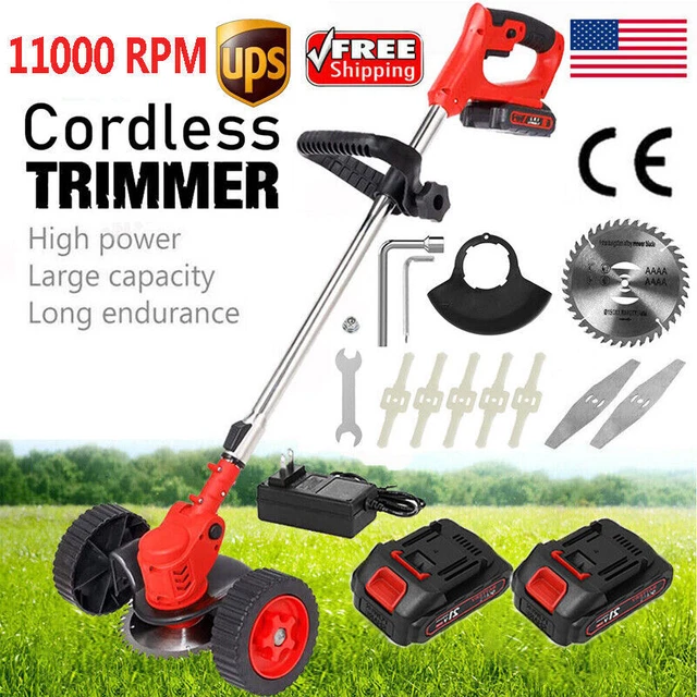 ELECTRIC CORDLESS GRASS String Trimmer Lawn Edger Weed Cutter+2 ...