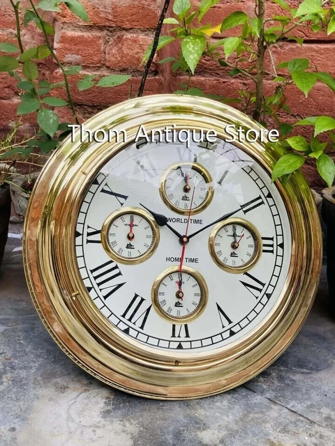 MARITIME ANTIQUE 17& Polished Brass World Time Wall clock Ship's wall ...