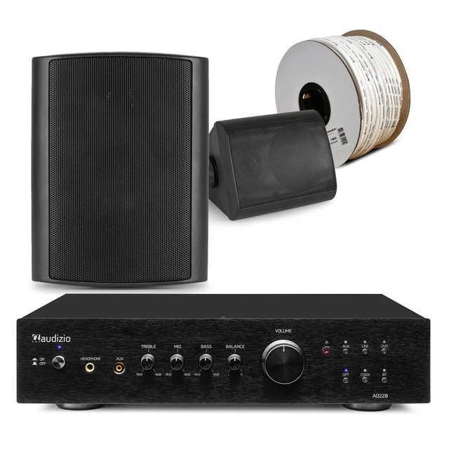 OUTDOOR GARDEN SPEAKER System - 2x BGO65 Black with AD220B Bluetooth ...