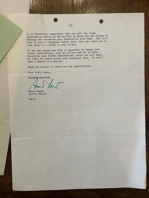 PLAYBOY LETTER TO Archie Manning 1970 Playboy Pigskin Preview Check 
