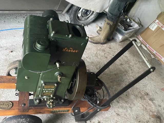 RESTORED LISTER D Stationary Engine with water pump fitted to wooden ...