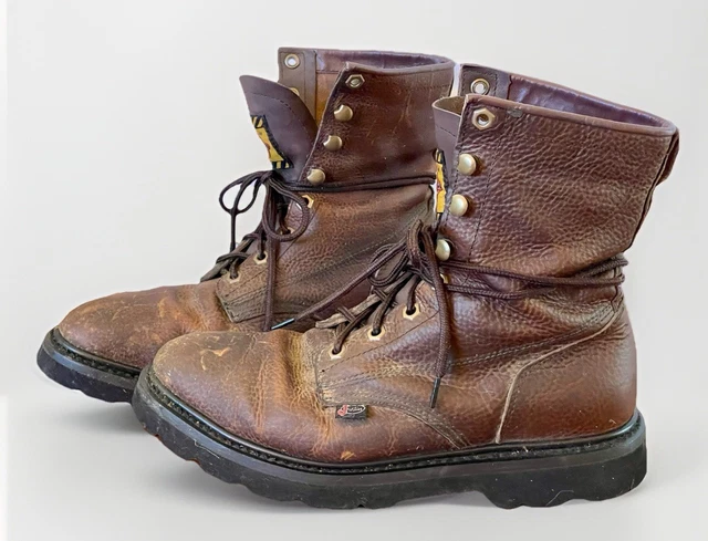 JUSTIN WORK BOOTS Mens 6.5 W Steel Toe Safety 8”Lacers Brown Leather ...