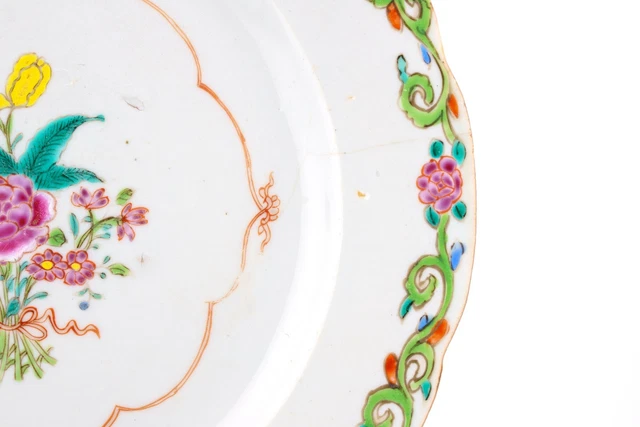 CHINESE QIANLONG PORCELAIN Plate Famille Rose Gilt Flower Bouquet Qing ...