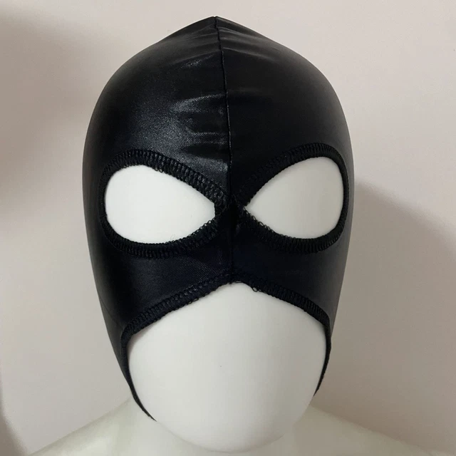 LEATHER OPEN MOUTH eyes Mask Full Head Hood Cosplay Costume restraint ...