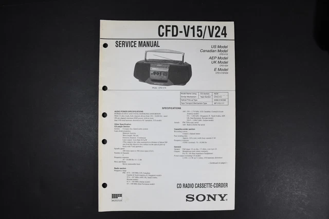 SONY CFD-V15/V24 CD Radio Cassette Service Manual - Genuine Original £9 ...