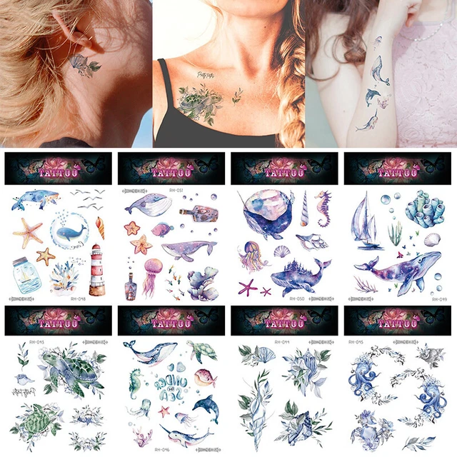 TEMPORARY TATTOOS CUTE Marine Series Body Art for Women Men Fake Tattoo ...