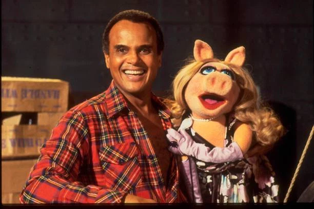 SINGER & ACTOR Harry Belafonte with puppet character Miss Piggy- TV Old ...