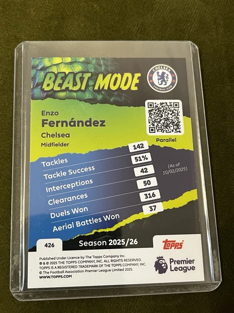 TOPPS PREMIER LEAGUE 2026 Beast Mode Enzo Fernandez Chelsea 218/299 £5. ...