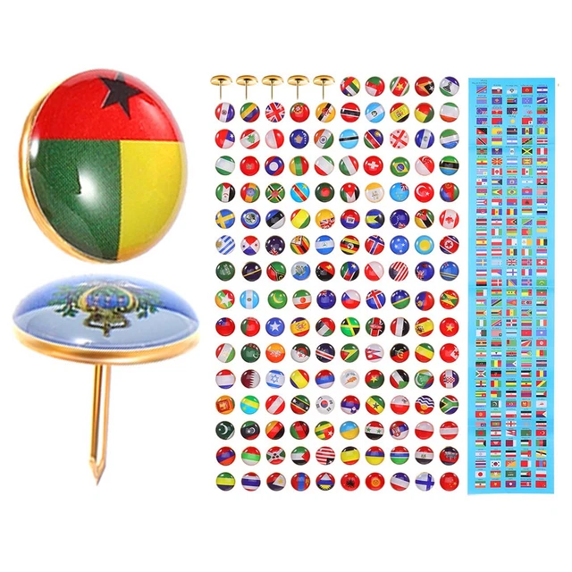 200PCS COUNTRY FLAG Push Pins Cork Boards Thumb Tack Office Thumb Tacks ...