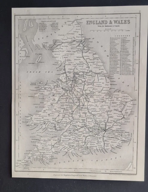 ANTIQUE (C. 1860) map of England & Wales showing railways and canals £9 ...