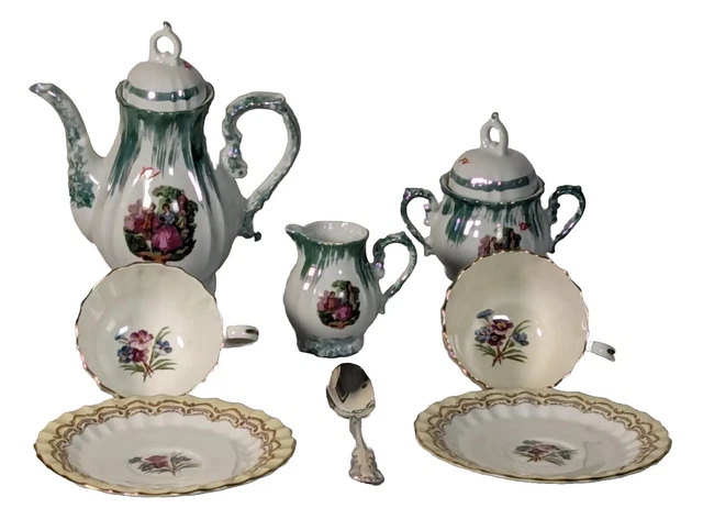 TEA POT VICTORIAN Hand Painted 1960 Green Jap 2 Royal Worcester TeaCup ...