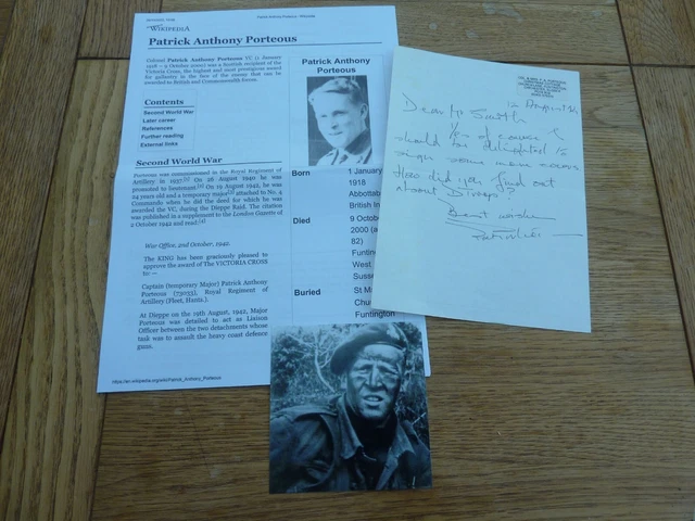 WW2 ORIGINAL HAND Written Letter Col P A Porteous Vc Winner Dieppe Raid ...