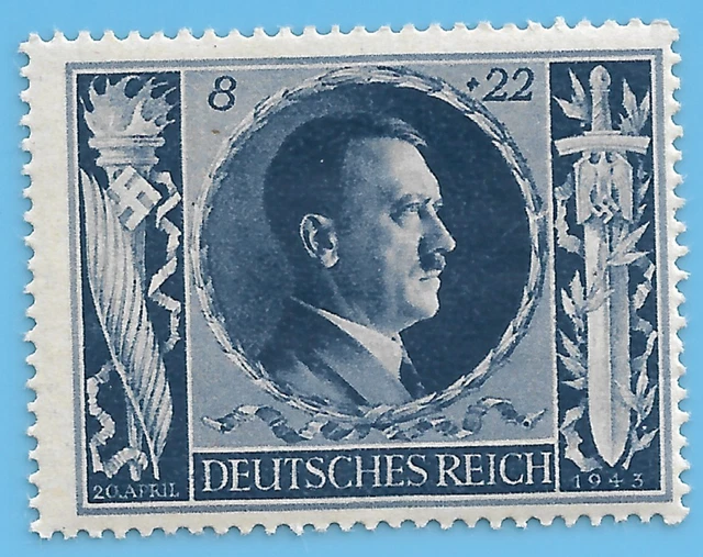 GERMANY WW2 GERMAN 1943 Swastika Adolf Hitler 8+22 Stamp WW2 Era Mi ...