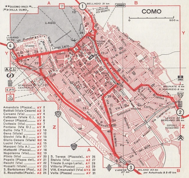 C2679 PLANTA DELLA Città di Como - Vintage Geographic Map - 1967 ...