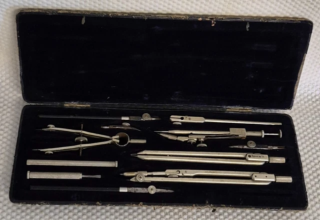 VINTAGE RICHTER 11-PIECE Architect Drafting Tool Set In Original Carry ...