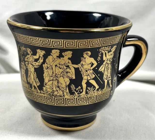 VTG SKRATIMENOS GREEK Greece 24K Gold Trim On Black Demitasse Cup Only ...