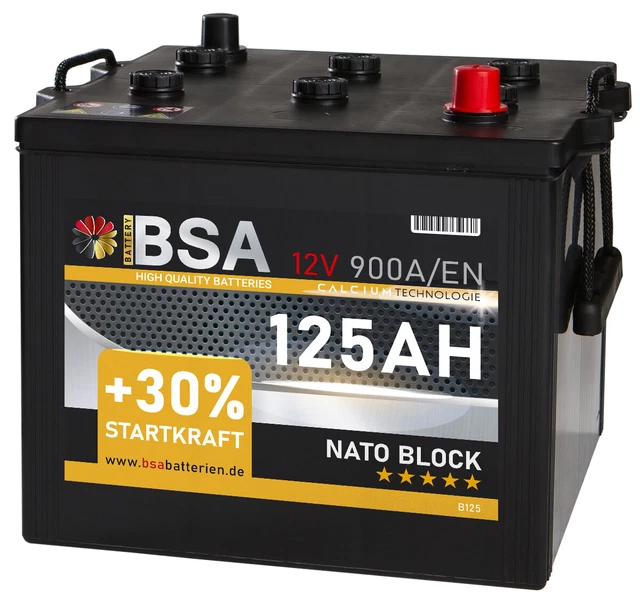 BSA LKW STARTERBATTERIE 125Ah 900A/EN 12V Nato Block Unimog Mercedes ...