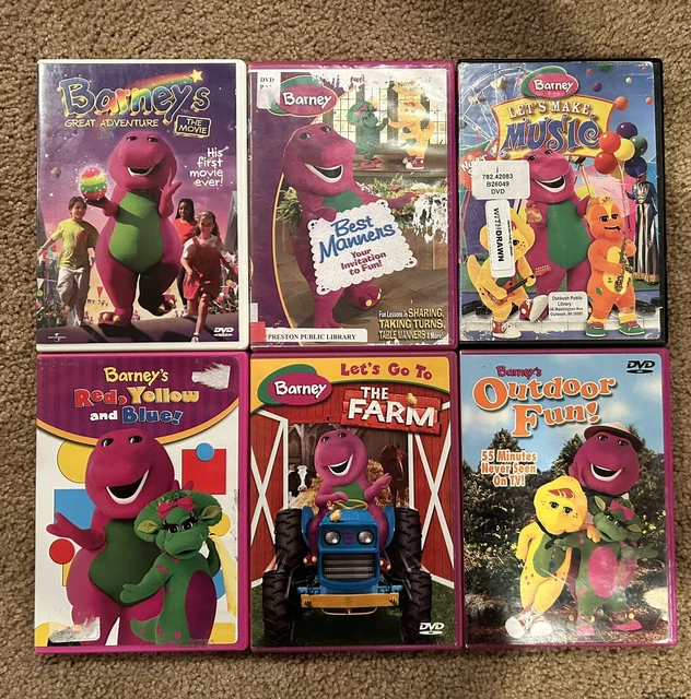 6 Barney Great Adventure Best Manners Music Lets Go Farm Outside Fun Dvd Lot Set 4127