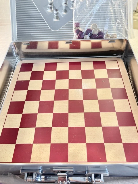 SILVER GAME CASE with board games: Chess, Checkers, Backgammon ...