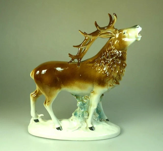 GROSSE PORZELLAN FIGUR röhrender Hirsch Carl Scheidig Gräfenthal GDR ...