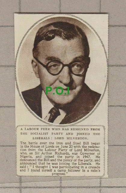 C1938) PARTI LIBÉRAL Lord Milverton Sir Arthur Richards - Clip 1949 EUR ...