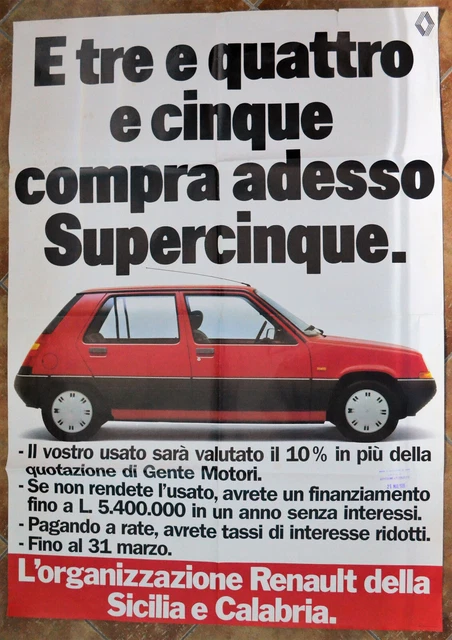 ORIGINAL RENAULT SUPER 5 80'S Advertising Poster £60.82 - PicClick UK